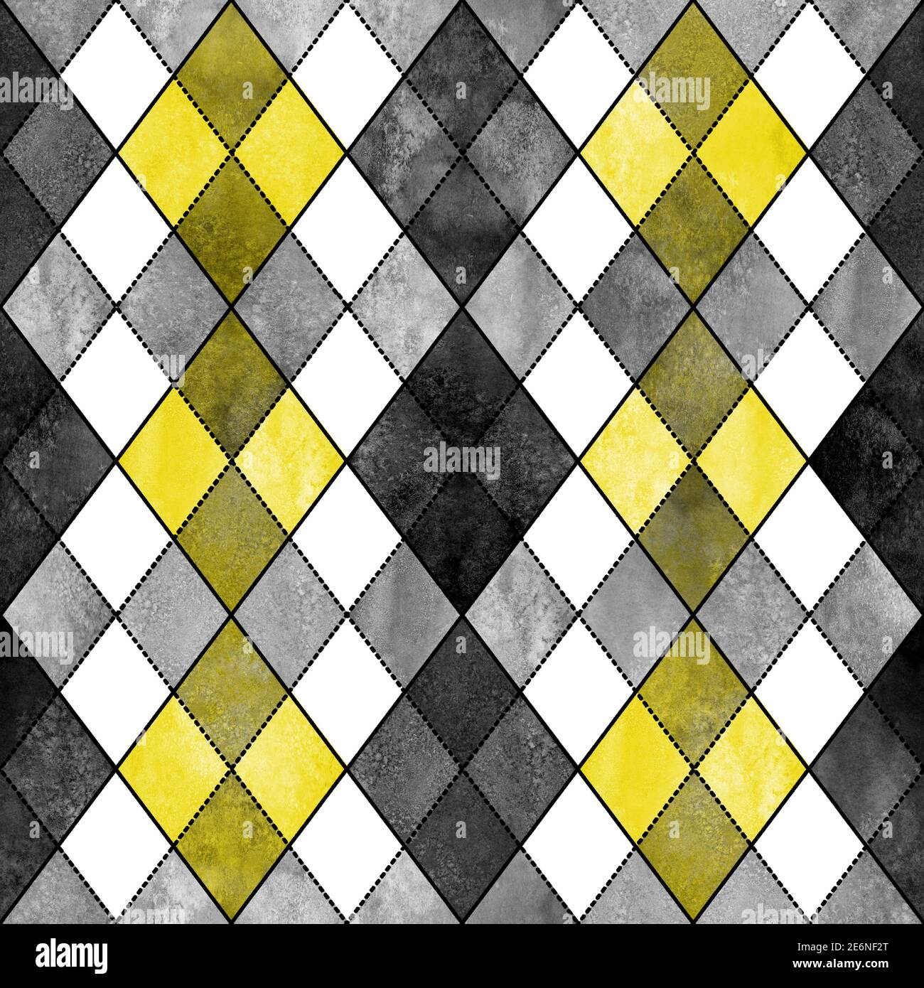 Watercolor argyle grey and yellow colors of 2021 year abstract seamless ...