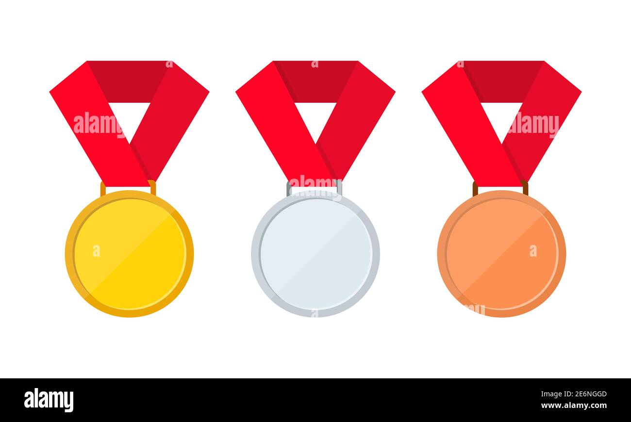Gold, silver and bronze medal icon set. First, second and third place ...