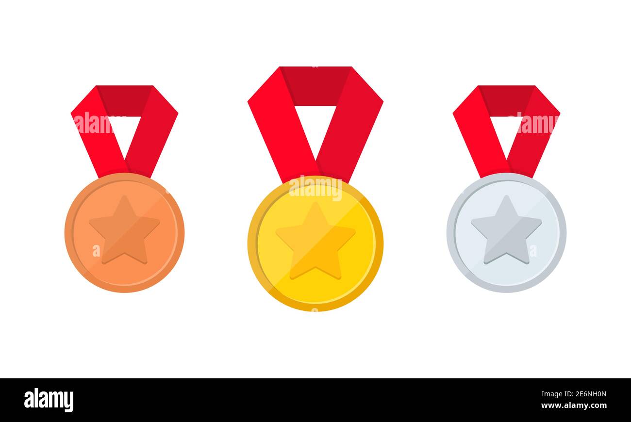 Gold, silver and bronze medal icon set. First, second and third place ...
