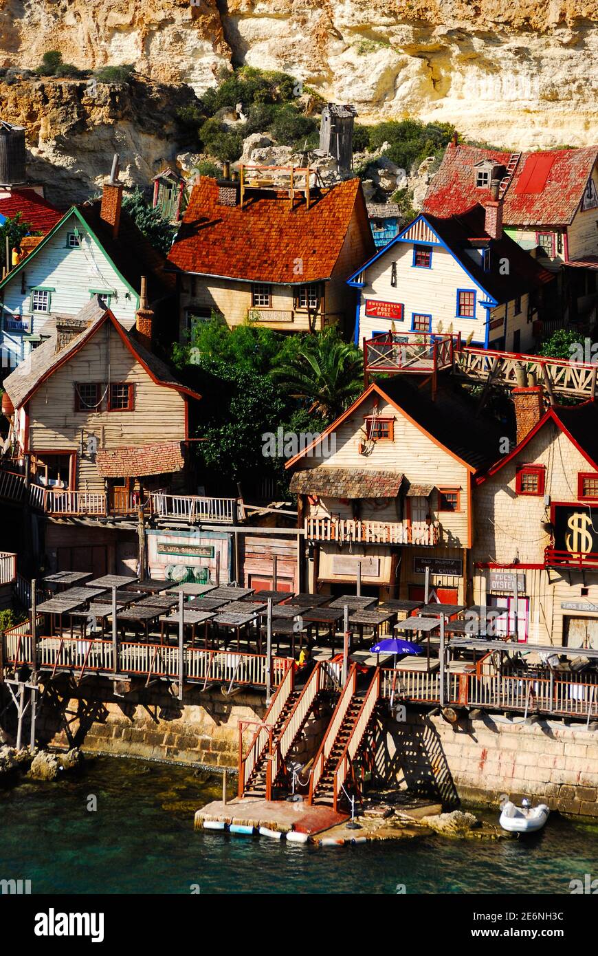 Colorfull houses of Popeye village scenery in Maltese islands Stock ...