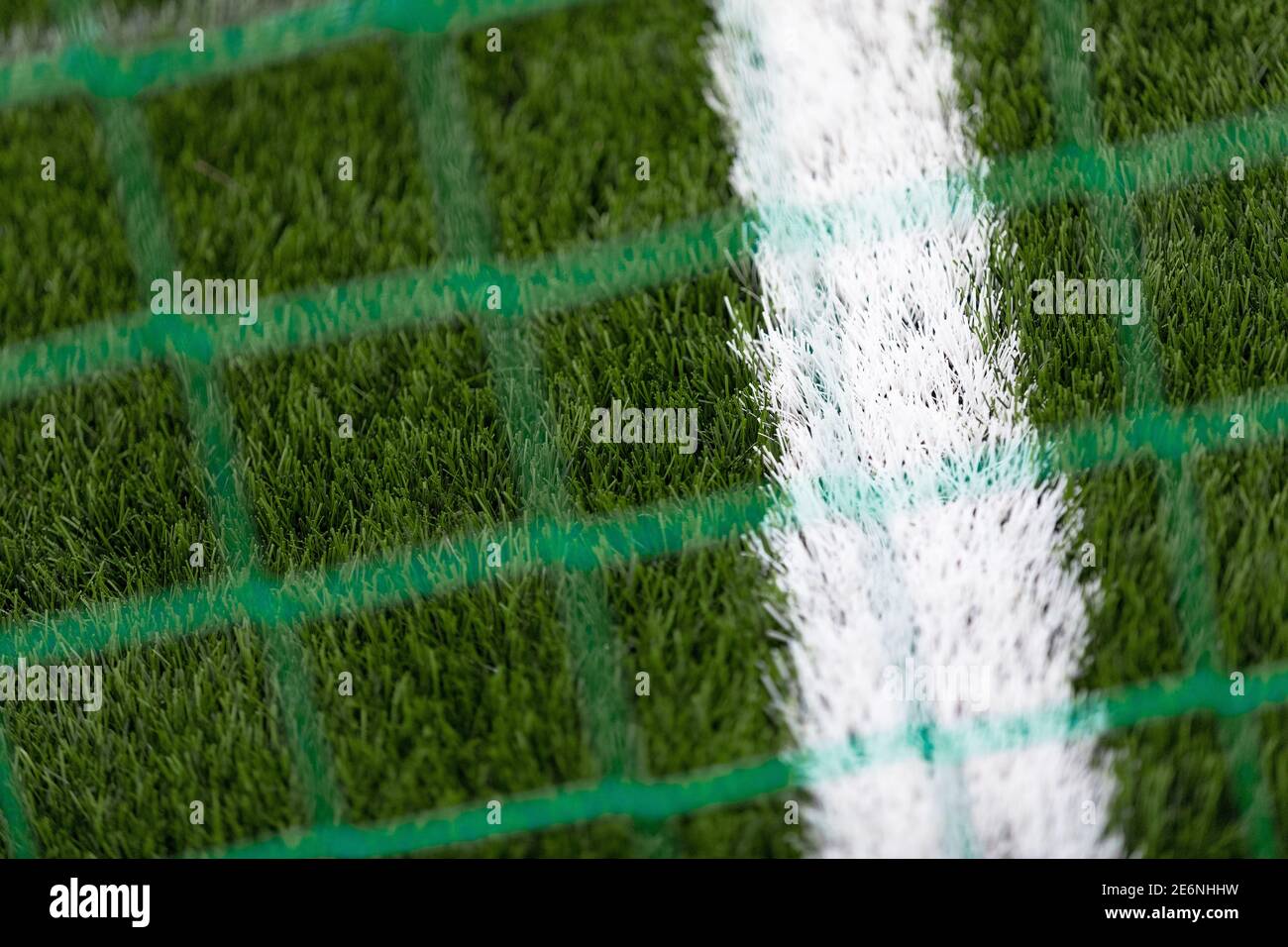 White Line on Sports Grass Field. View from Behing of Soccer Football ...