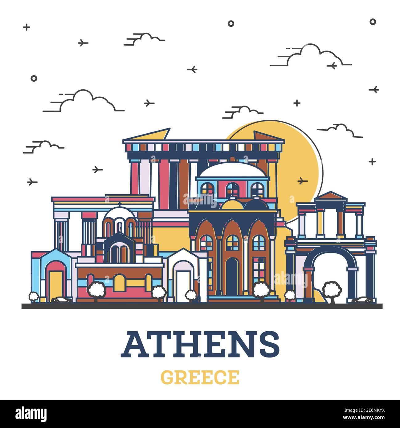 Outline Athens Greece City Skyline with Colored Historic Buildings ...