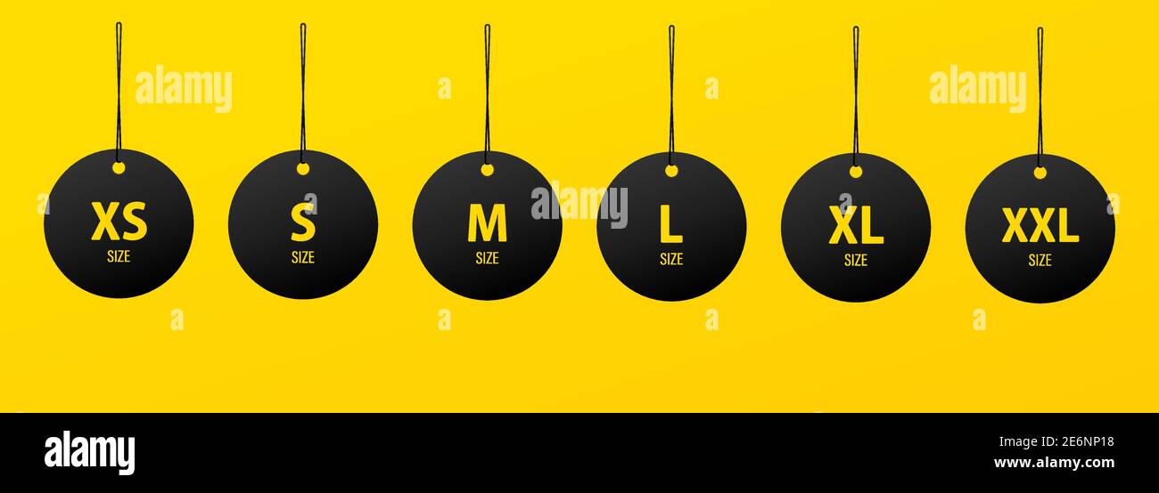 Clothing size label icon in black. Small, large and extra large sizes ...