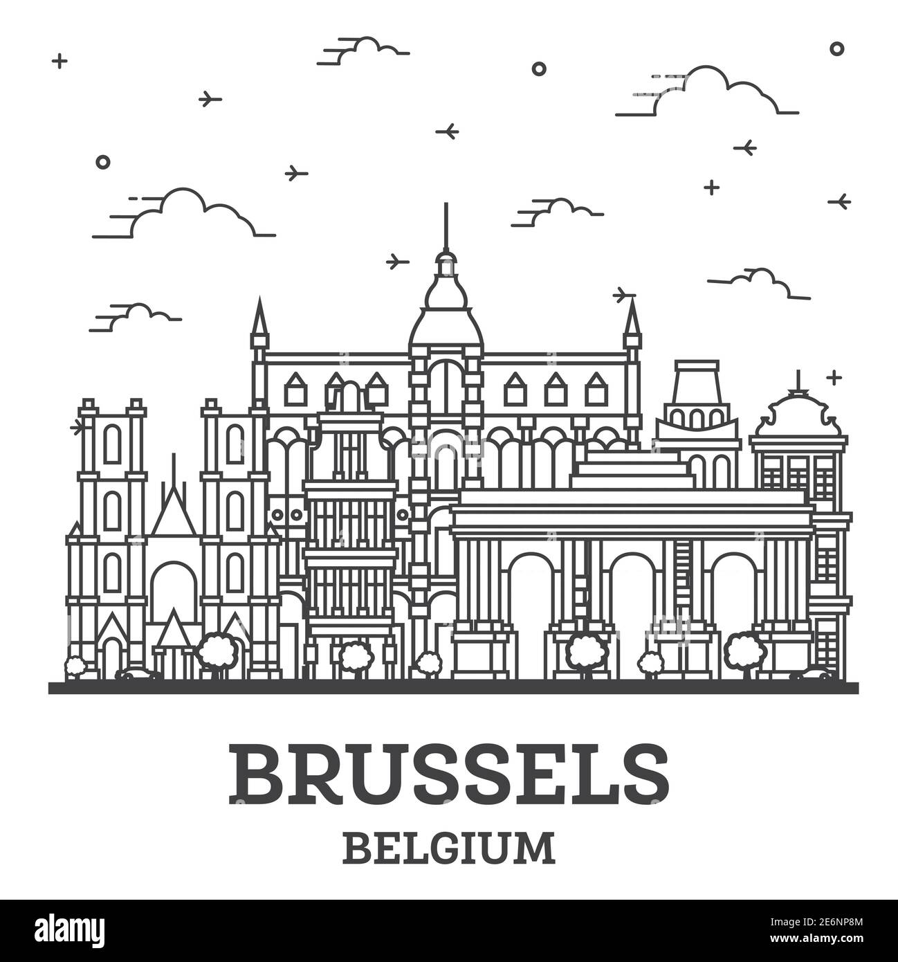 Outline Brussels Belgium City Skyline with Historic Buildings Isolated ...