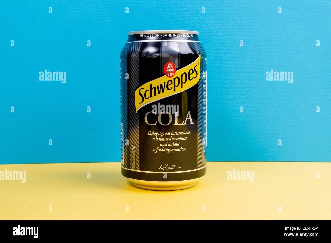 Tyumen, Russia-December 10, 2020: Aluminum can of the Schweppes Cola ...