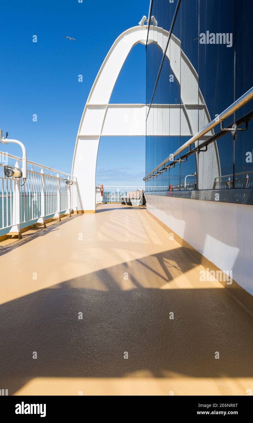 On board a modern ferry from Hirtshals, Denmark to Kristiansand, Norway ...