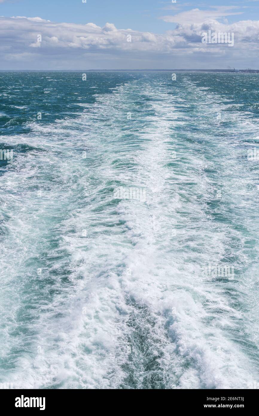 Detail of an enormous stern wave of a big ferry on the North Sea Stock ...