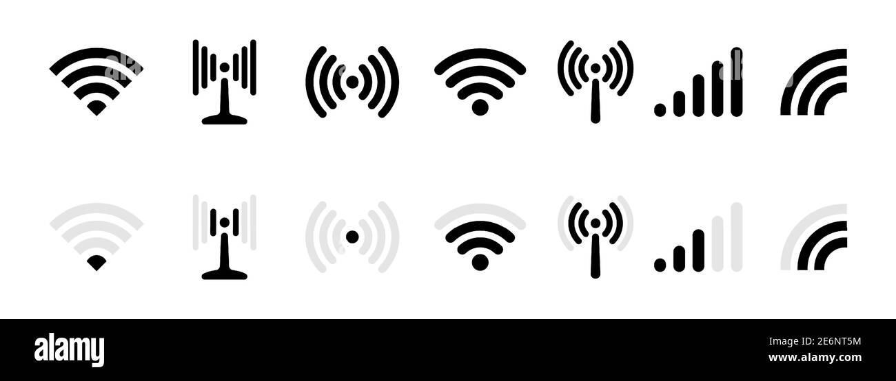Wi-fi, wireless connection, antenna signal strength icon. Vector on isolated white background ...