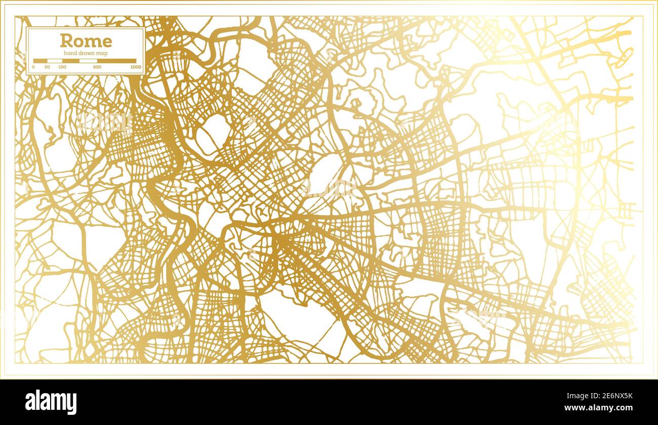 Rome Italy City Map in Retro Style in Golden Color. Outline Map. Vector Illustration Stock ...