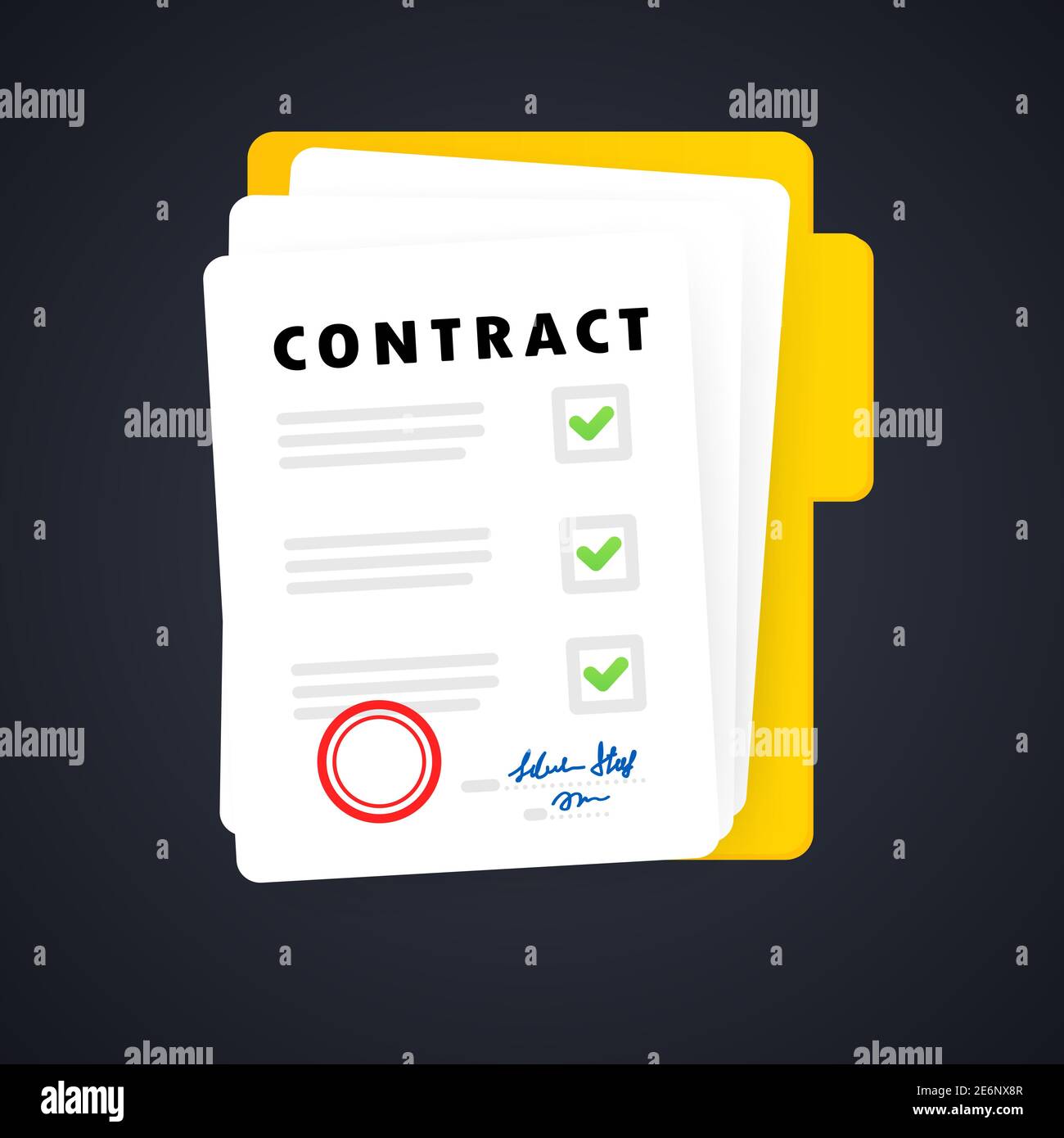Contract Document Folder Icon Paper Documents In Folder With Stamp And Text Confirmed Or
