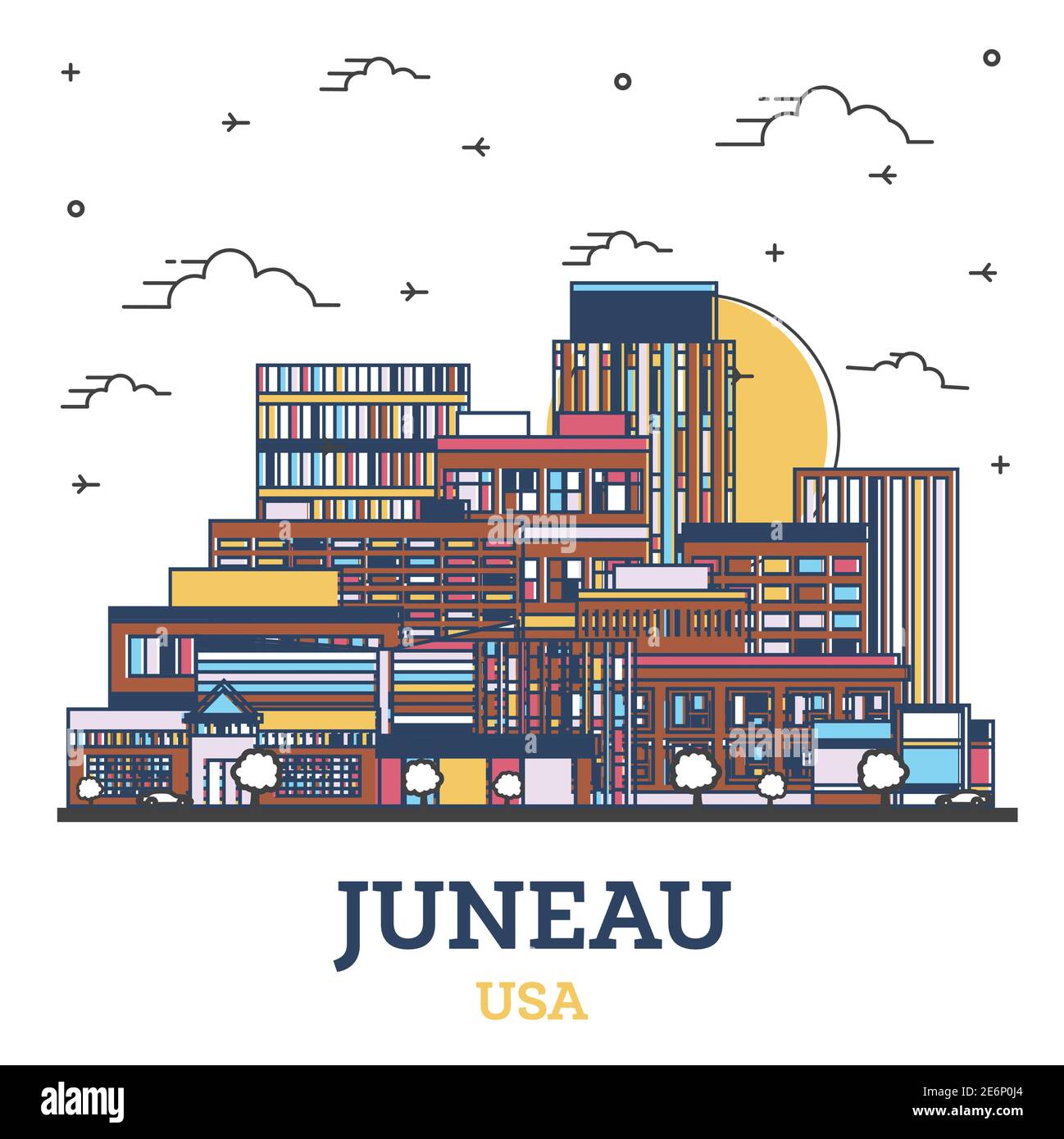 Outline Juneau Alaska City Skyline with Colored Modern Buildings ...