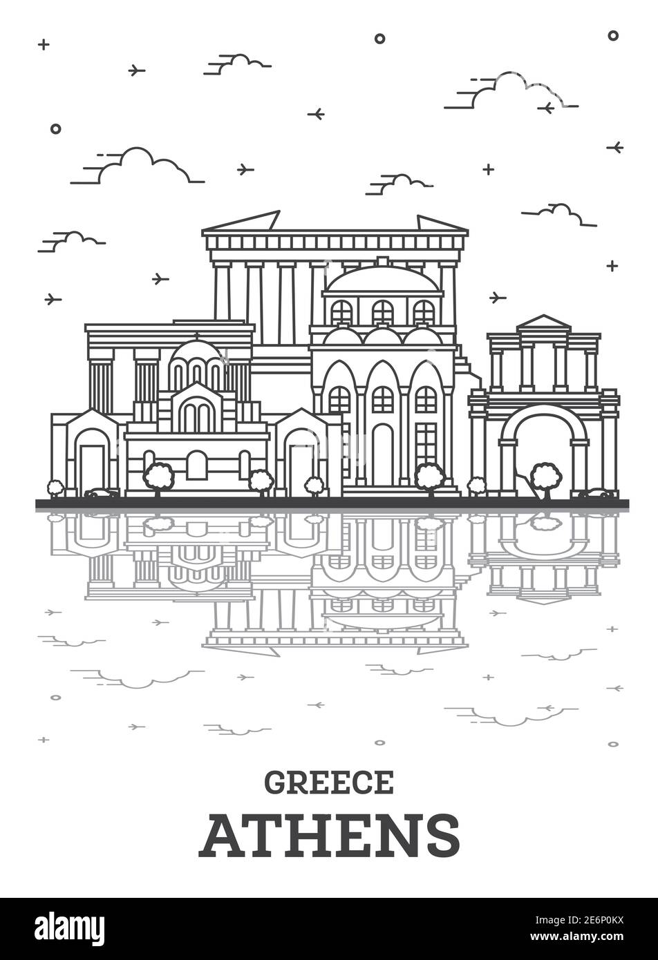 Outline Athens Greece City Skyline with Historical Buildings and ...