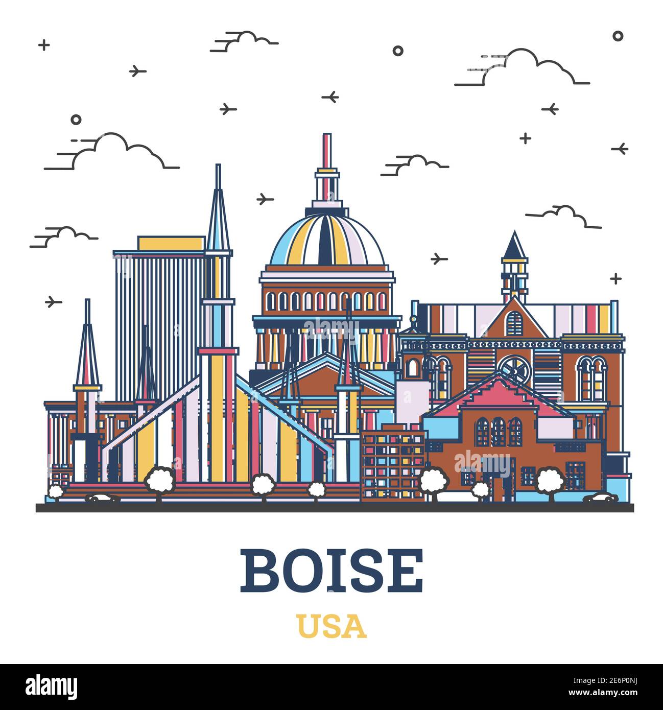 Outline Boise Idaho City Skyline with Colored Modern Buildings Isolated ...