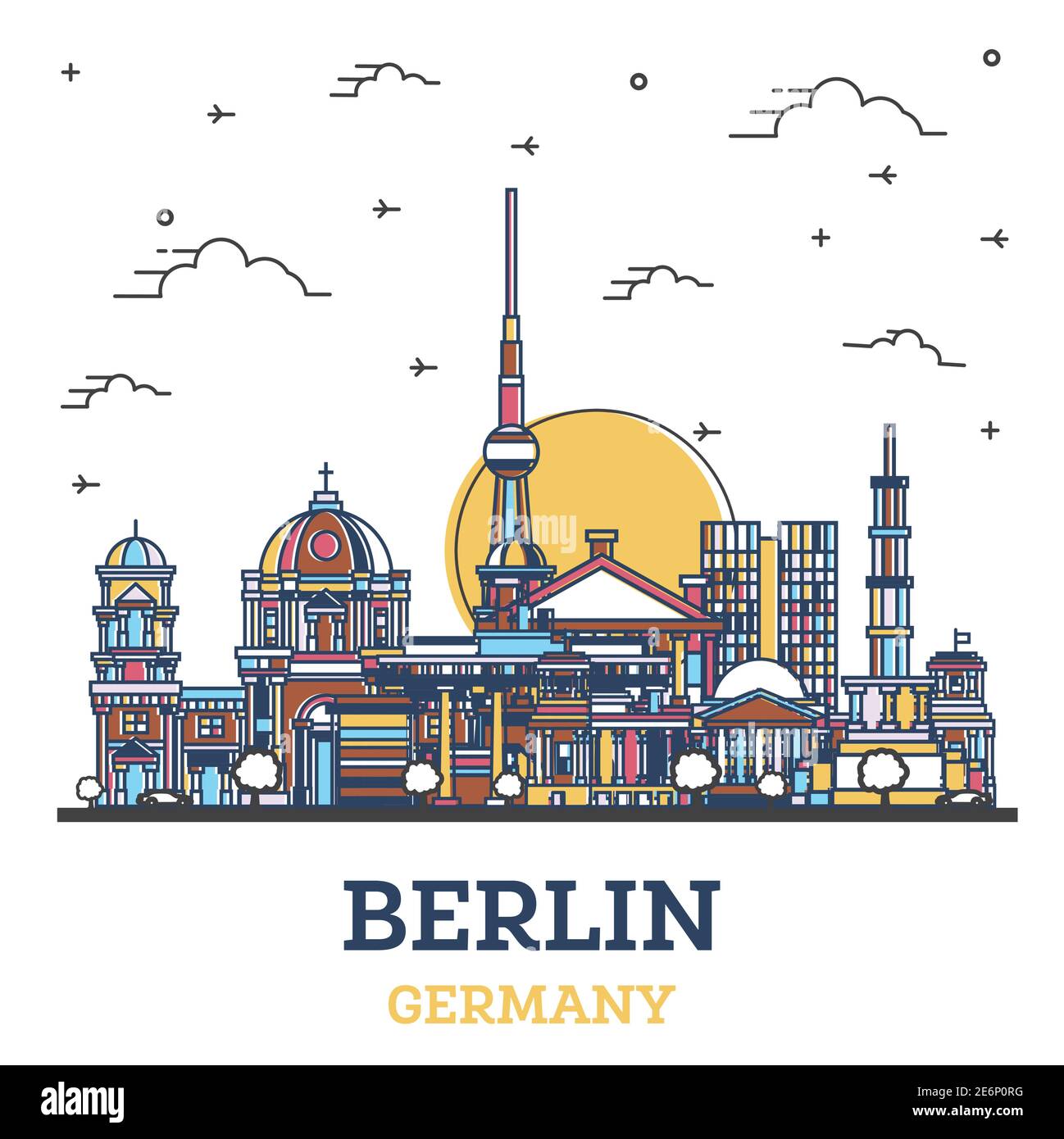 Outline Berlin Germany City Skyline with Colored Historic Buildings ...