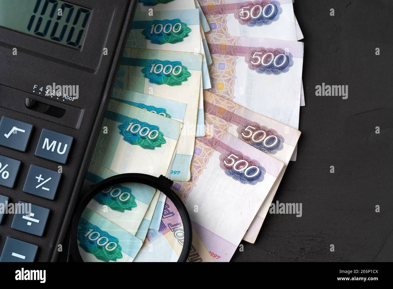 Close up photo of stack of Russian money rubles with calculator Stock ...