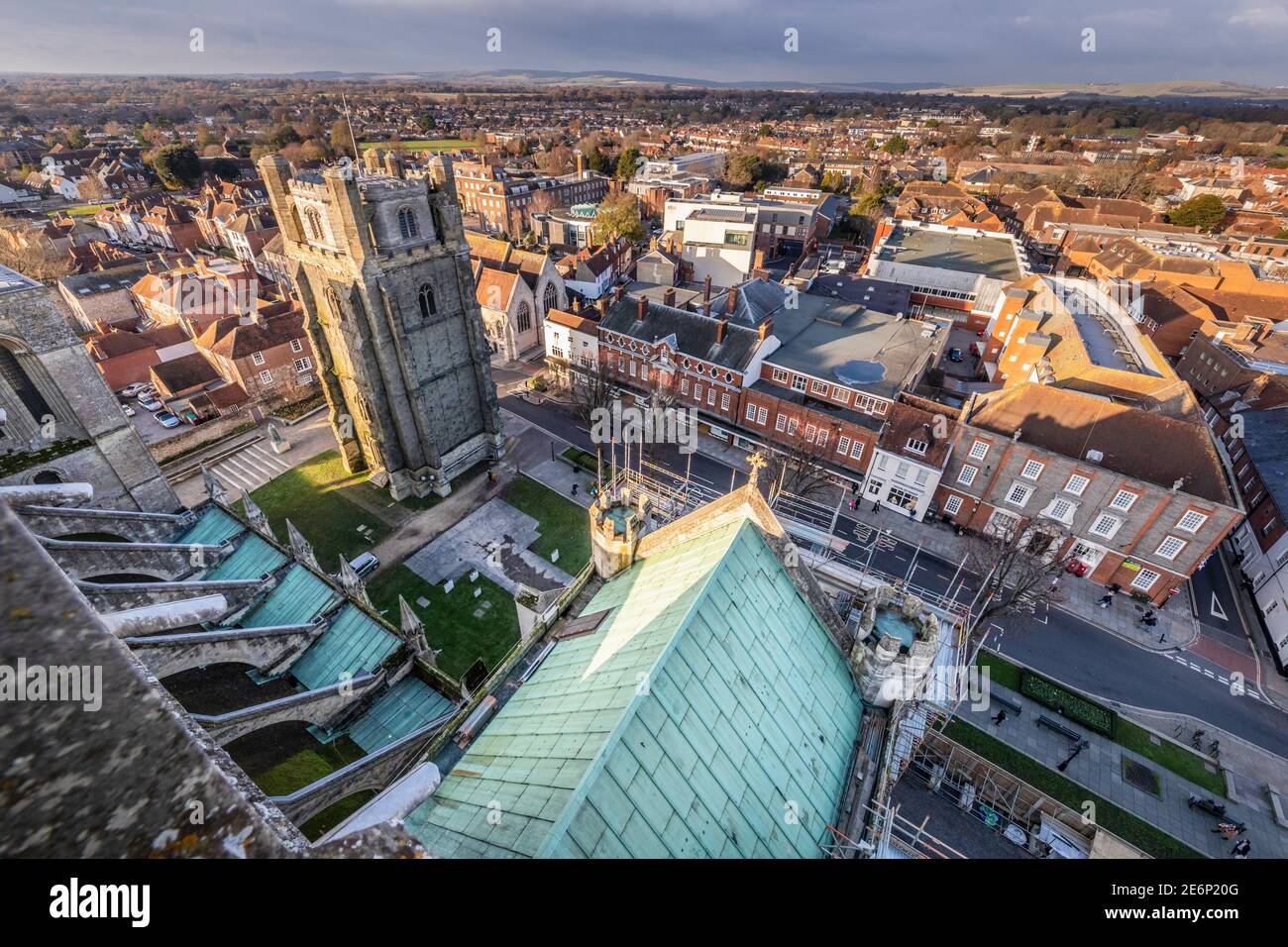 The roof of the north transept seen from the lantern of Chichester ...