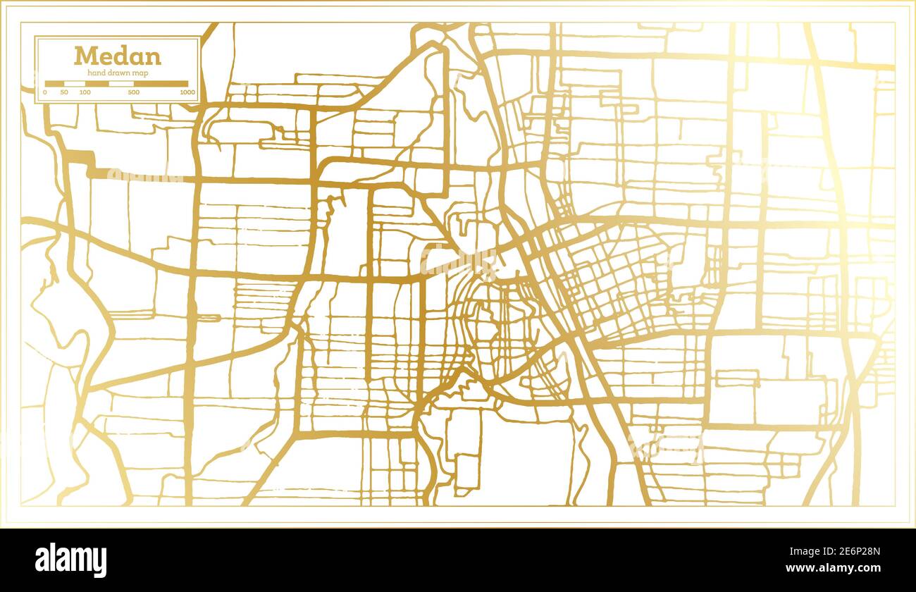 Medan Indonesia City Map in Retro Style in Golden Color. Outline Map ...