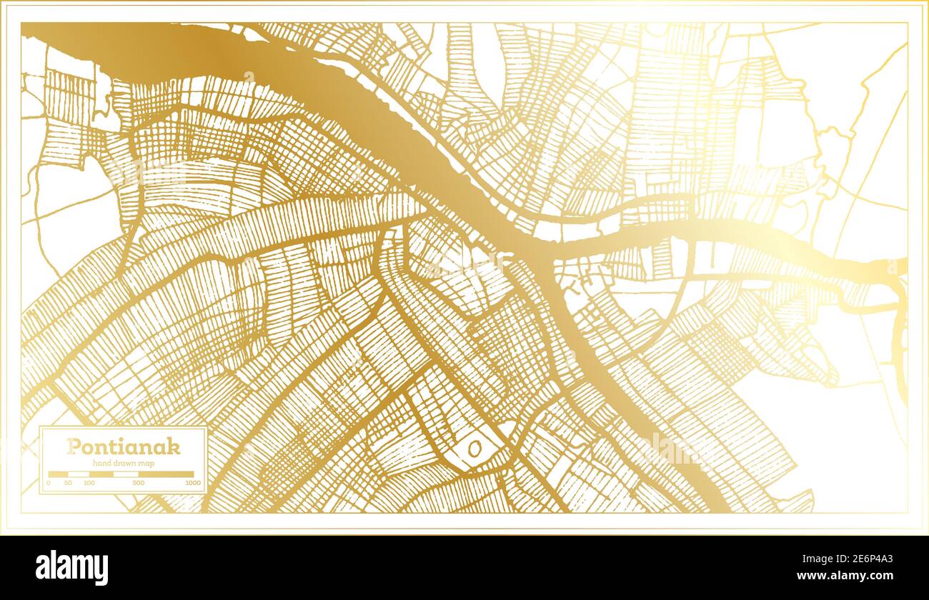 Pontianak Indonesia City Map in Retro Style in Golden Color. Outline ...