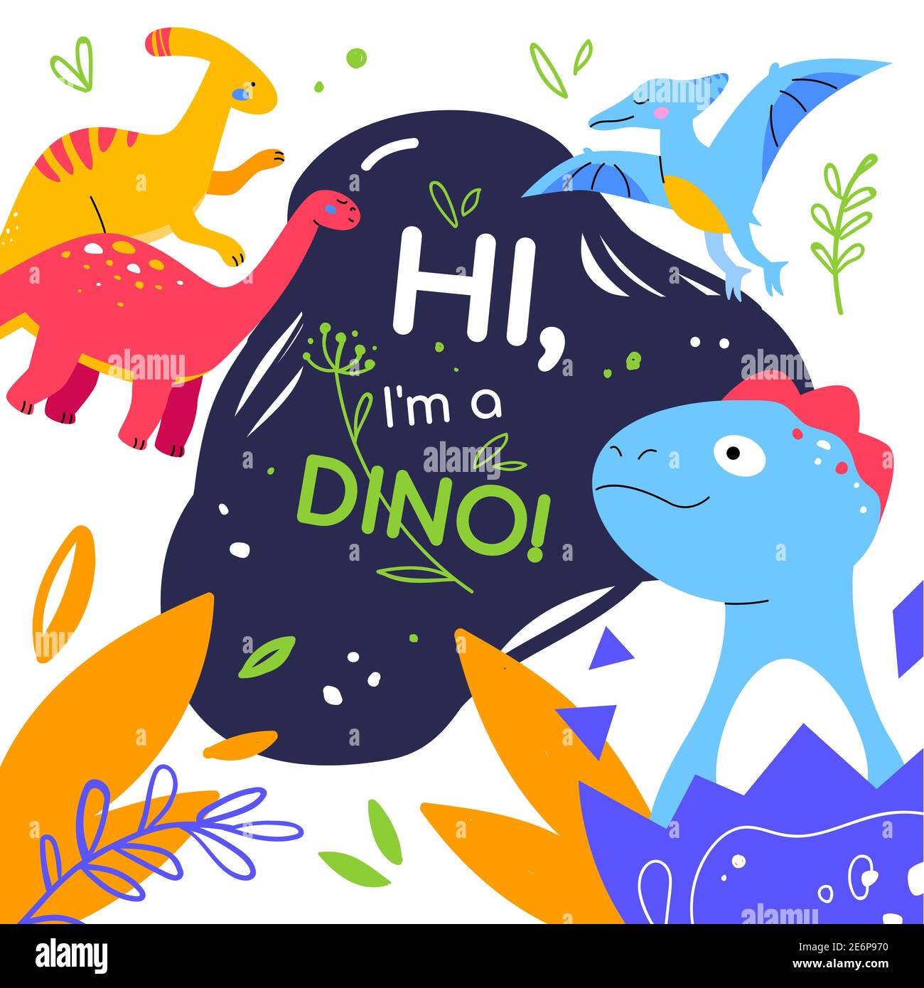 Hi, I am a dino - flat design style illustration with characters ...