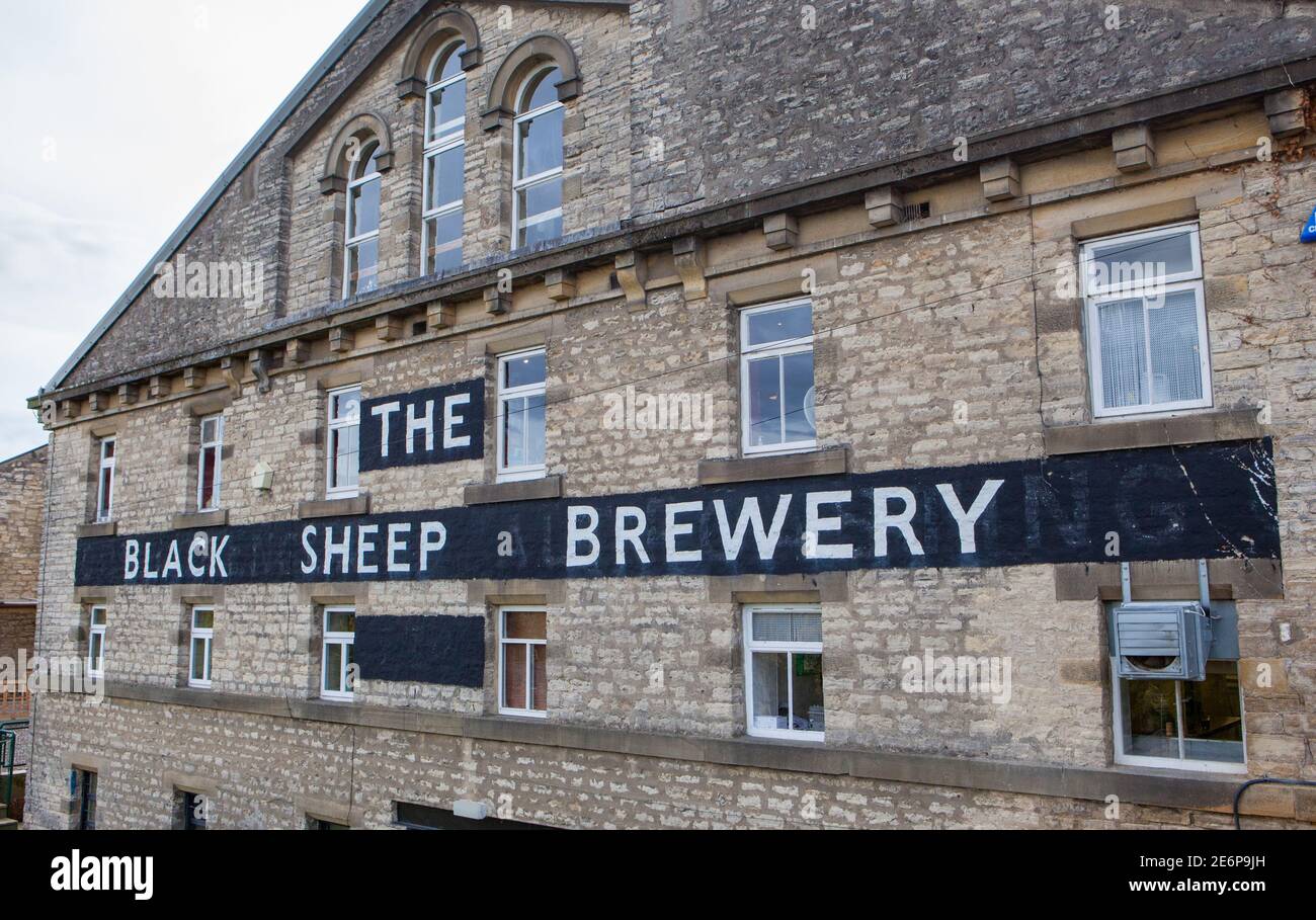 Large painted Black Sheep Brewery sign on the wall of the brewery ...