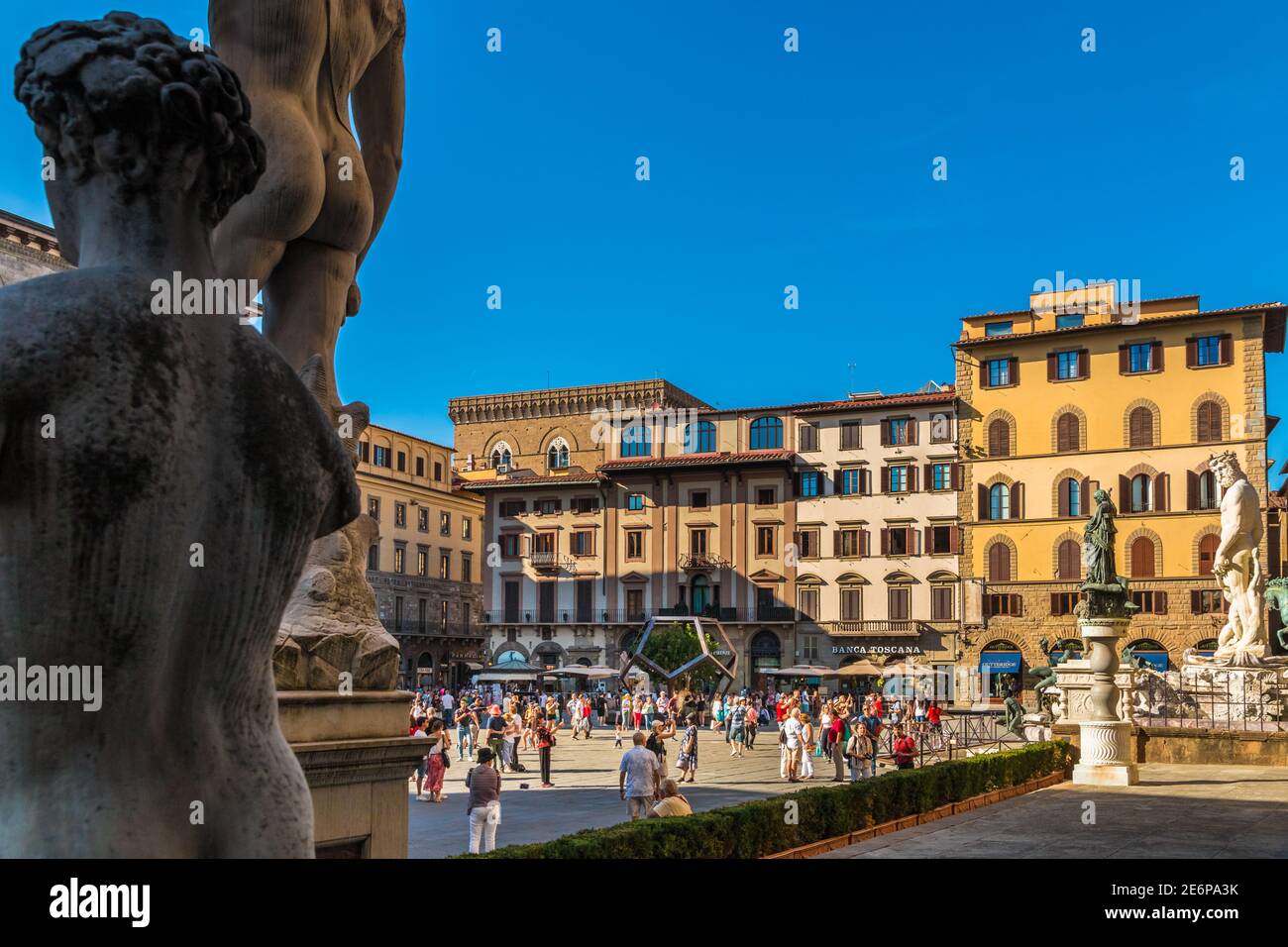 View of Piazza della Signoria square next to the backside of ...