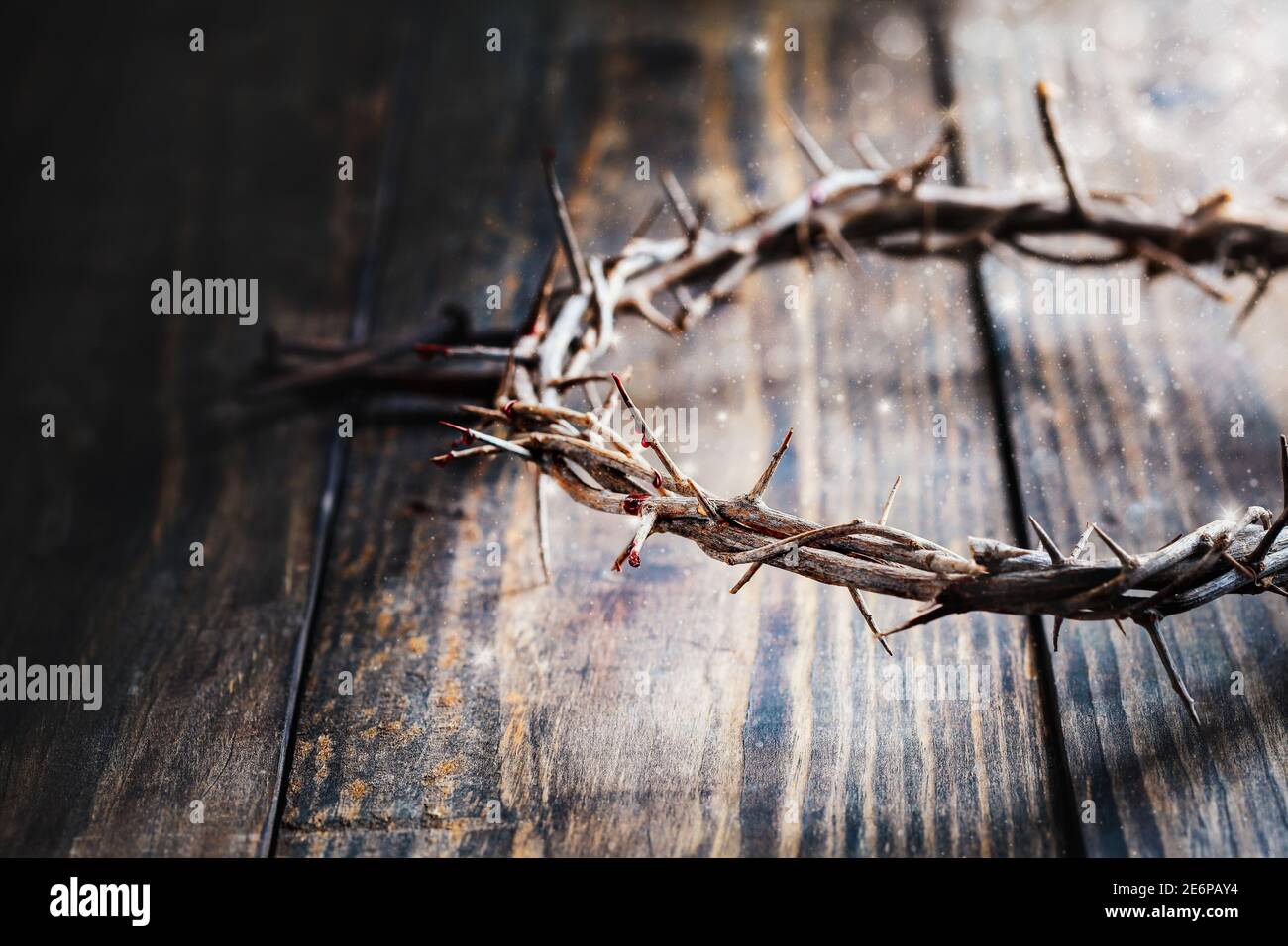 Christian crown of thorns like Christ wore with blood drops over a ...