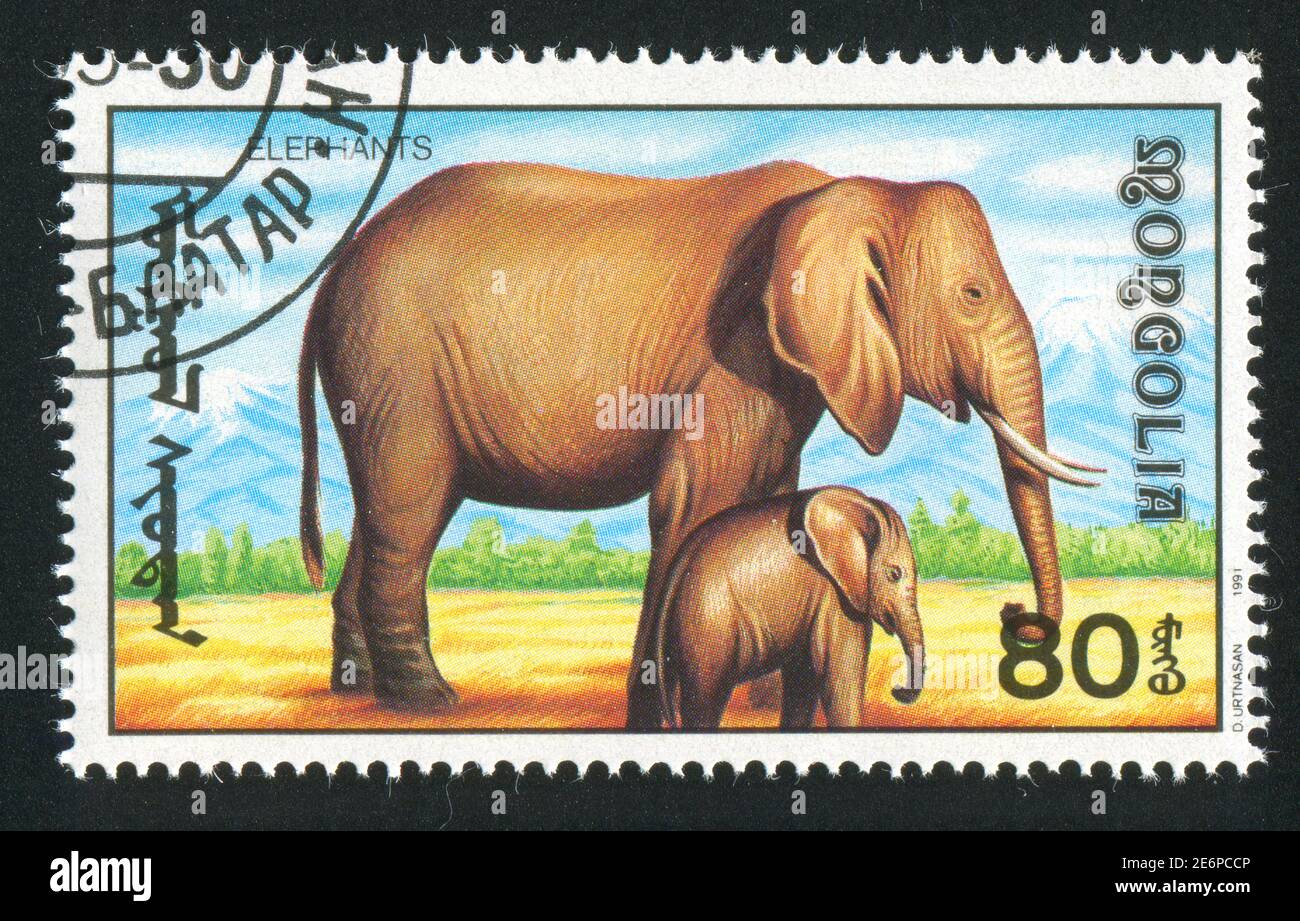 MONGOLIA - CIRCA 1991: stamp printed by Mongolia, shows elephants ...