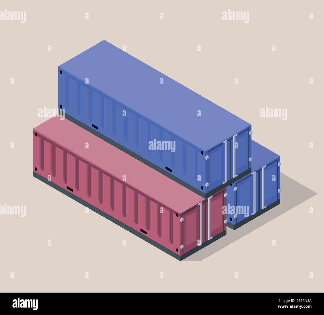 Isometric vector illustration with blue and red containers standing on ...