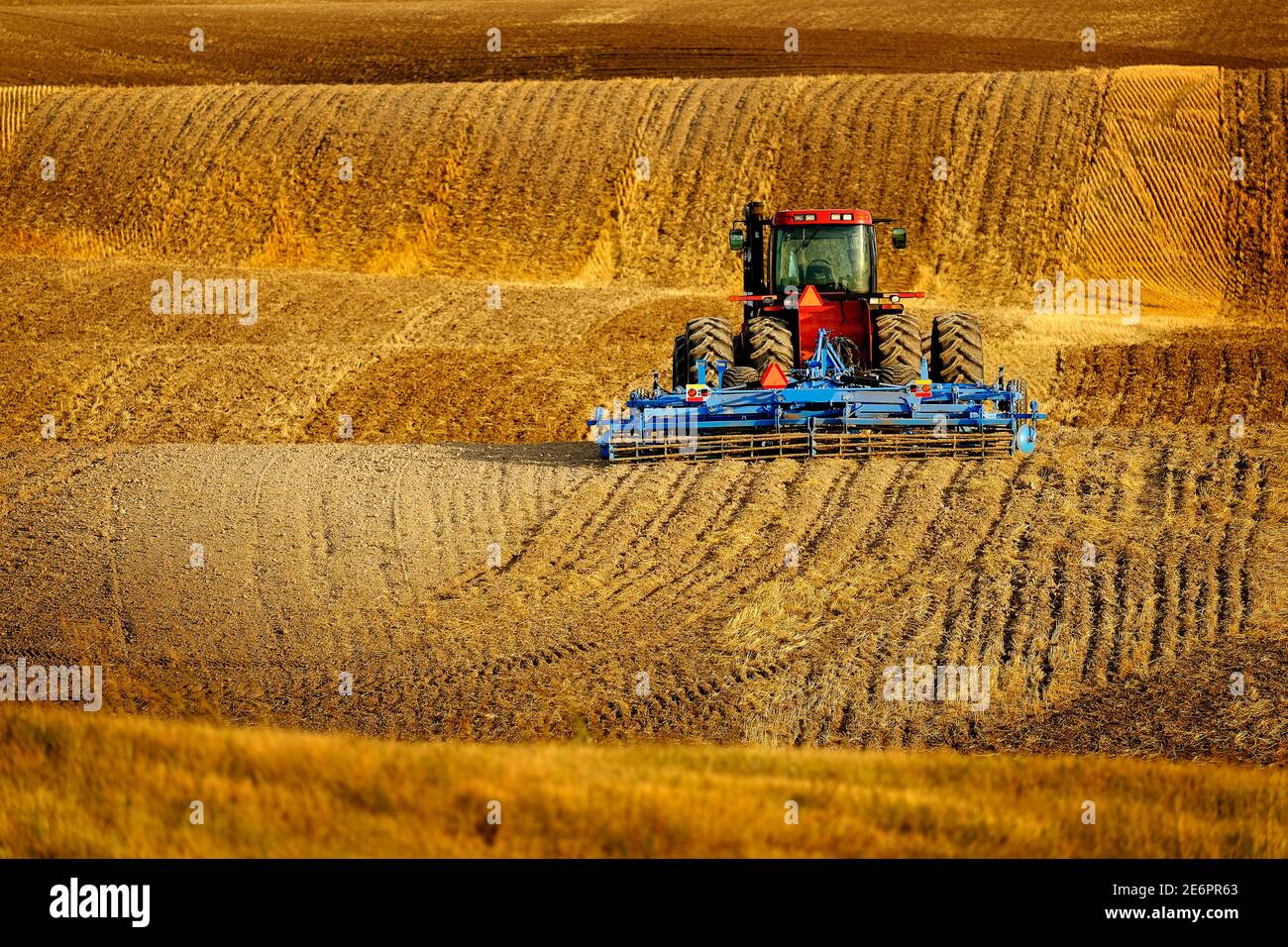 Tractor Equipment Farming Ground Harvesting crops in fall Autumn ...