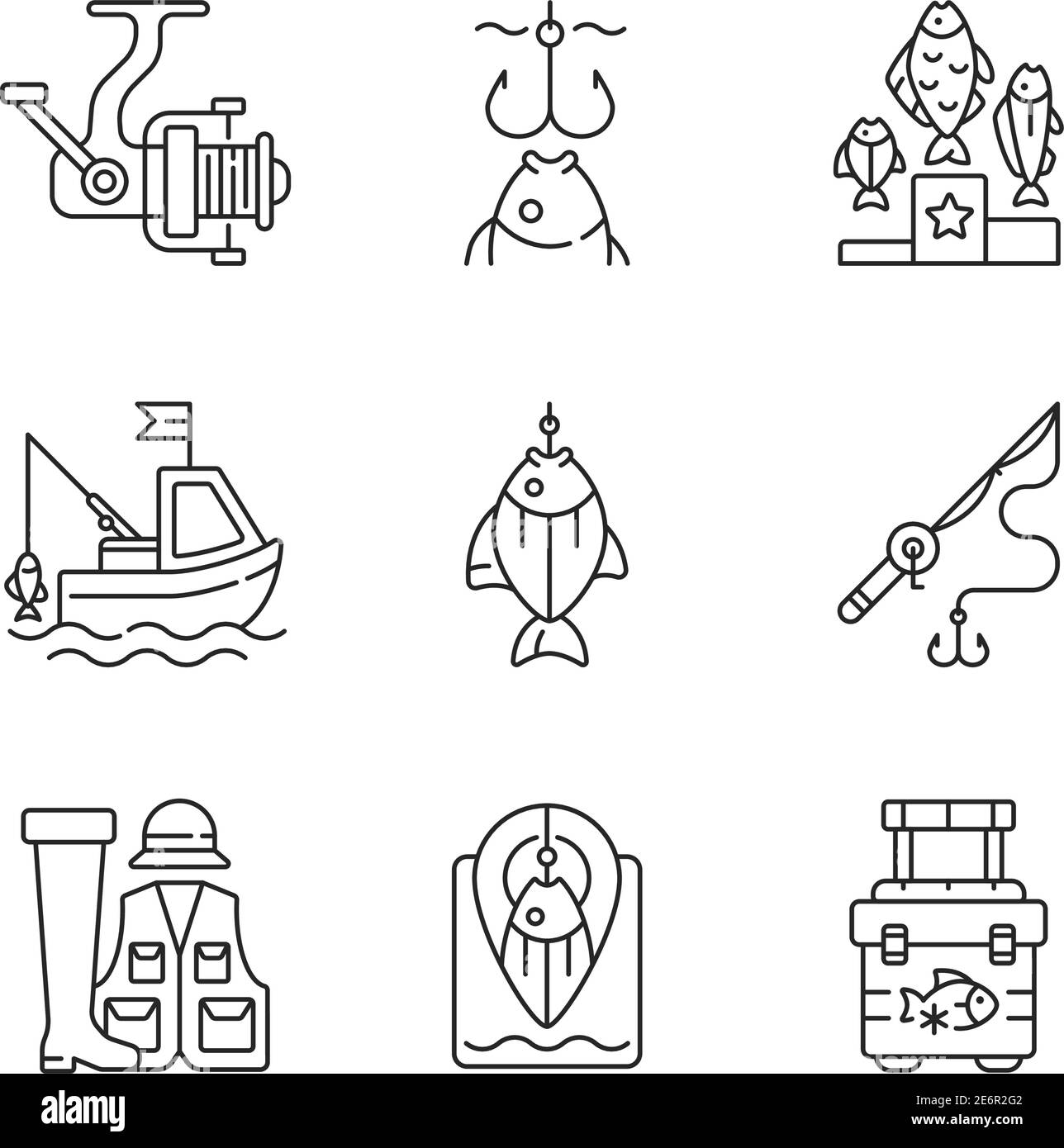 Equipment for fishing linear icons set Stock Vector Image & Art - Alamy