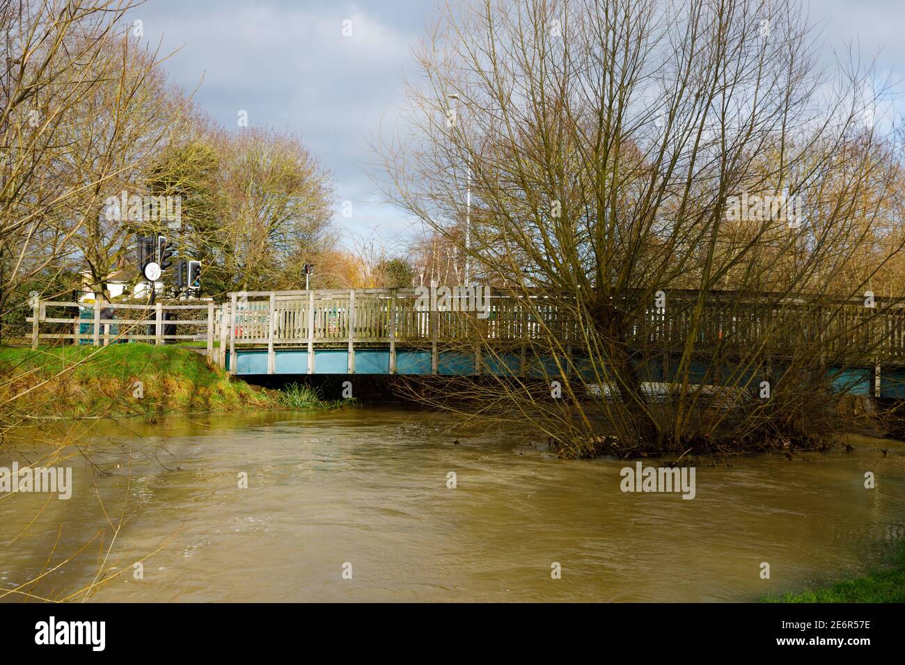 The River Witham in full flood after rain and snow melt. Grantham ...
