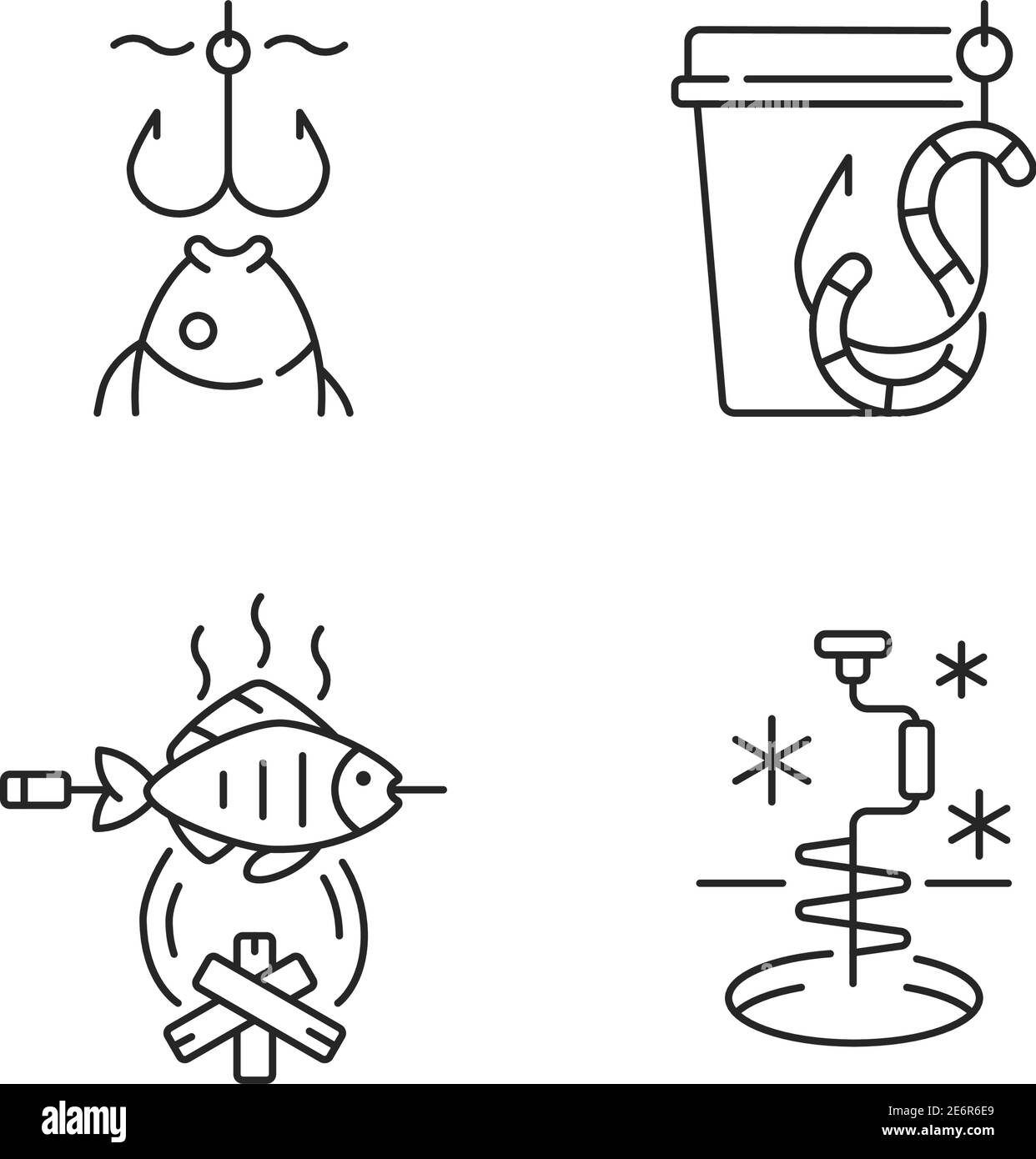 Cooking freshly caught fish linear icons set Stock Vector Image & Art ...