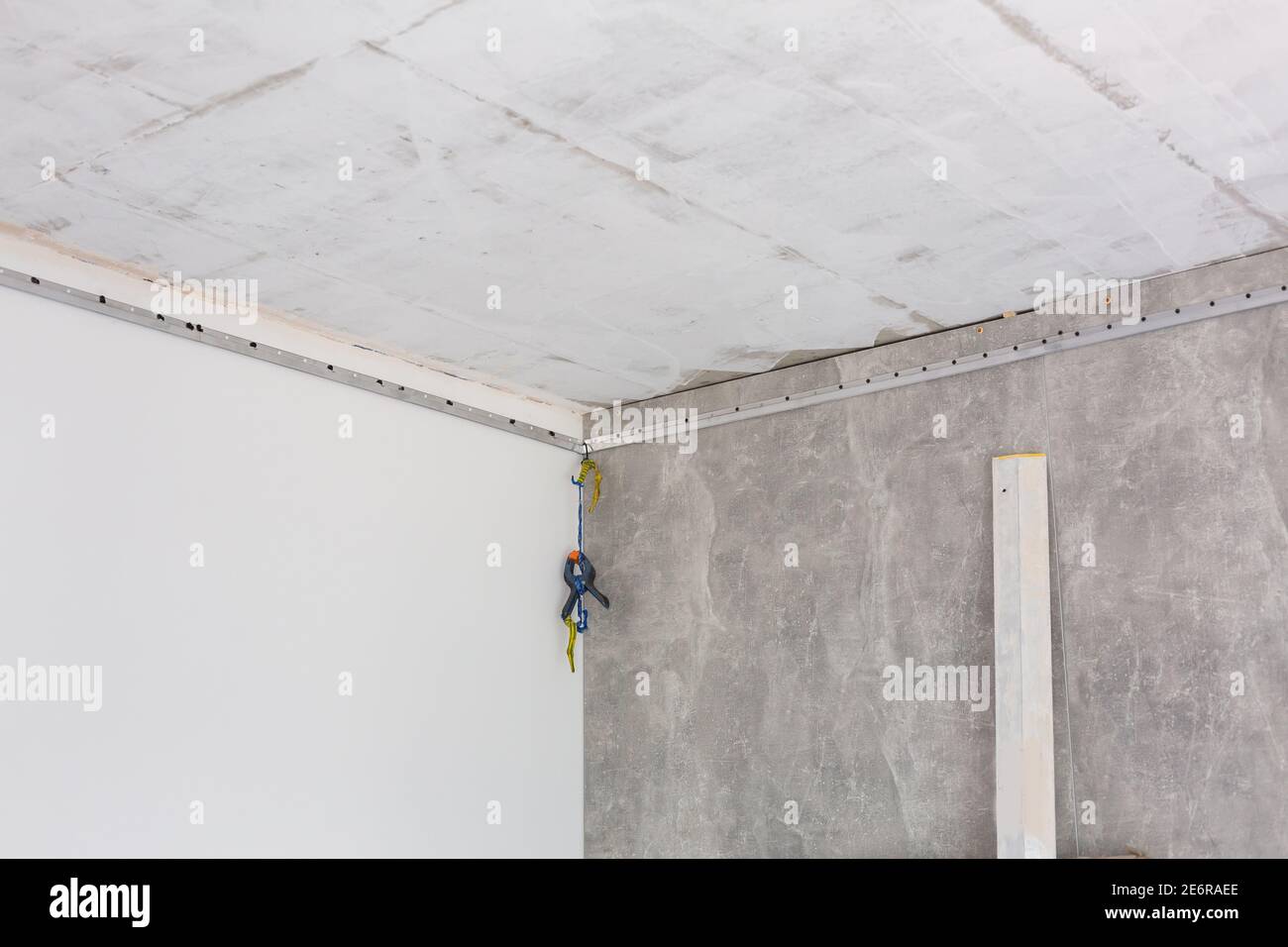 Installation of stretch ceiling. Niche for stretch ceiling. Stretch ...