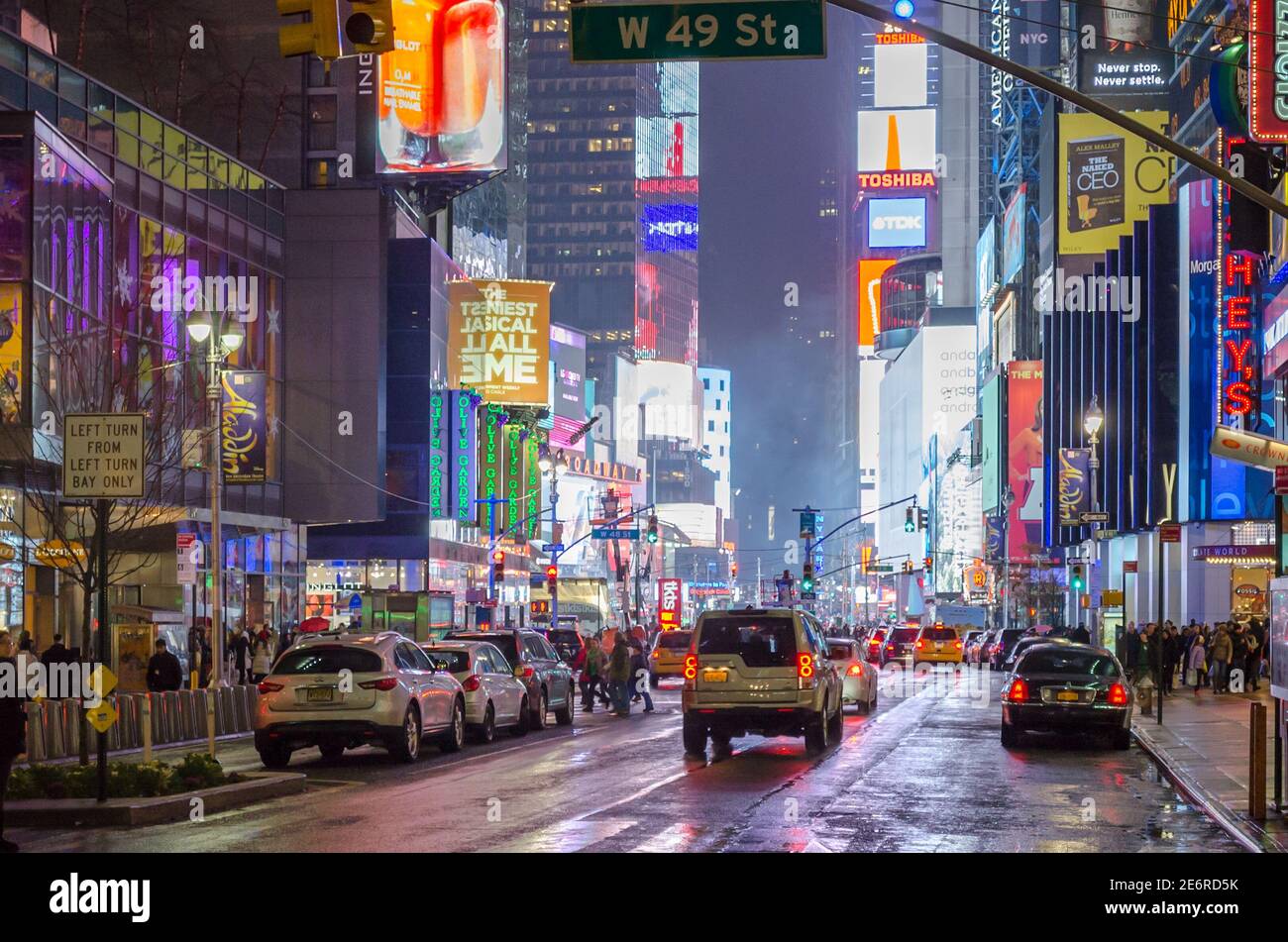 Traffic in Times Square, Midtown Manhattan. Features Broadway Theaters ...
