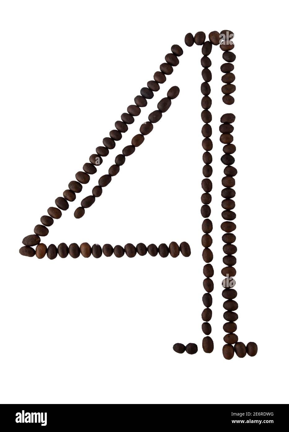 Number 4 made from roasted coffee seeds isolated on white background ...