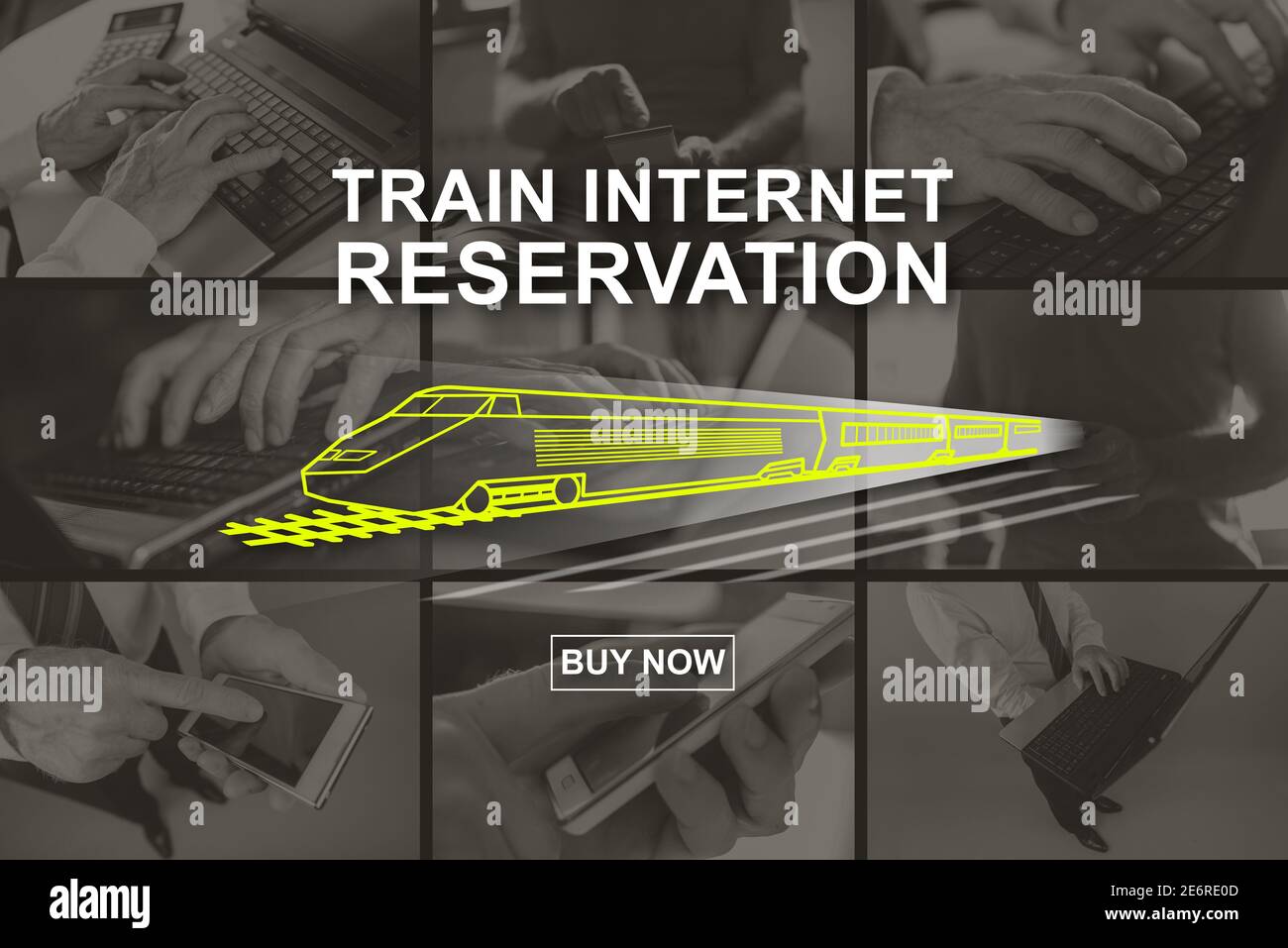 Train internet reservation concept illustrated by pictures on ...