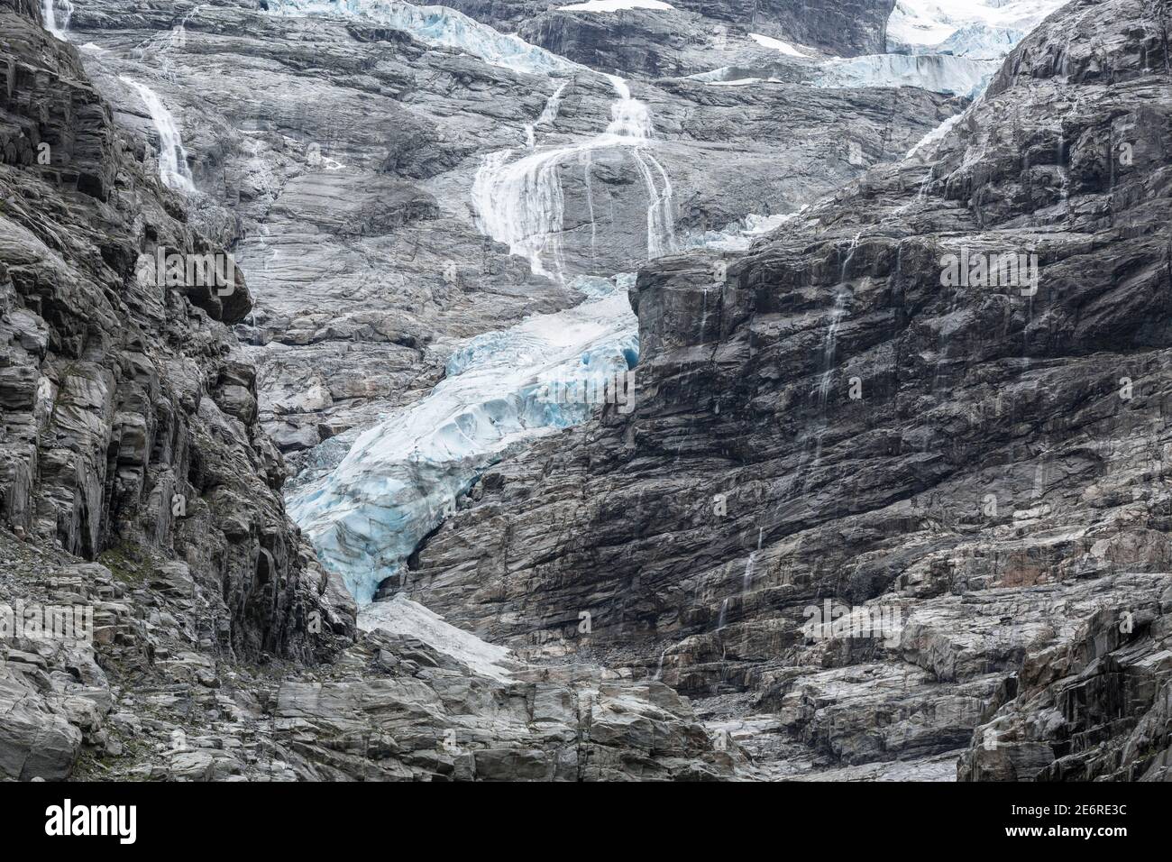 Ice field at the foot of the Jostedalsbreen glacier in the ...