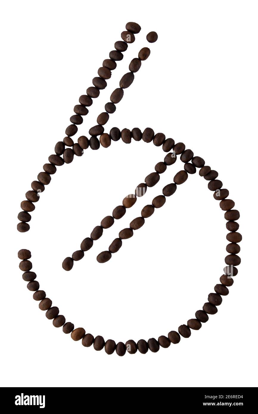Number 6 made from roasted coffee seeds isolated on white background ...