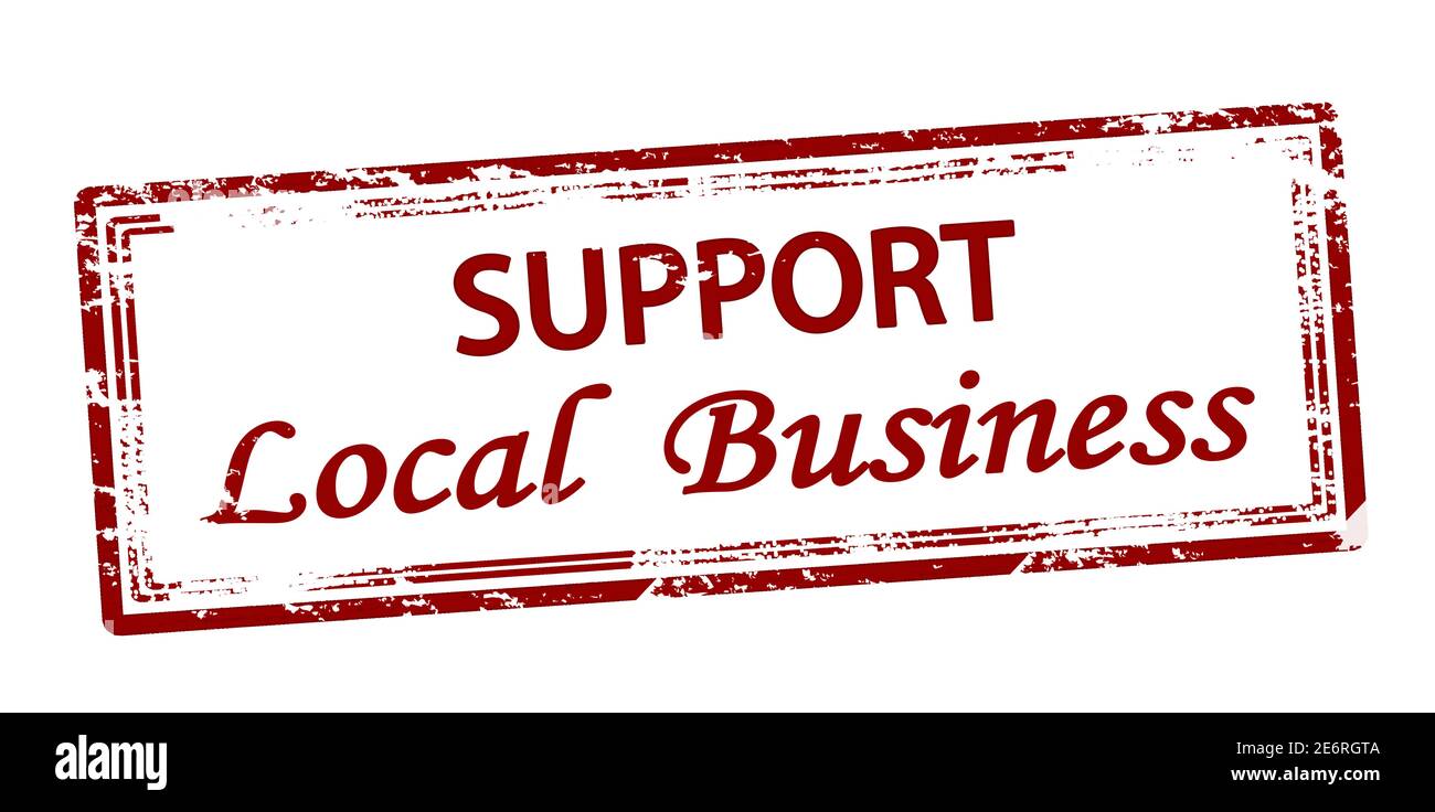 Rubber stamp with text support local business inside, vector ...