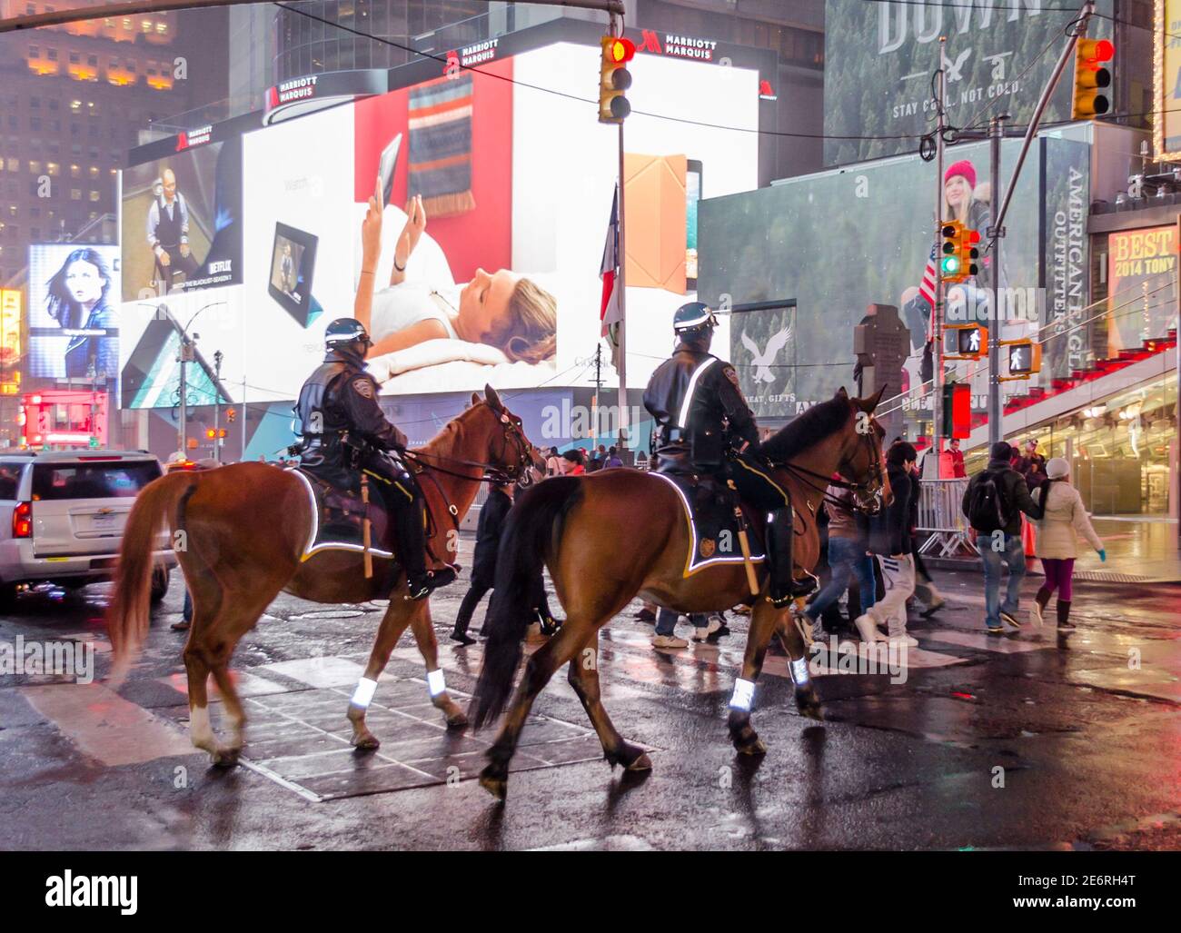 Two Horse Mounted Police Officers Patroling in Times Square, Manhattan ...