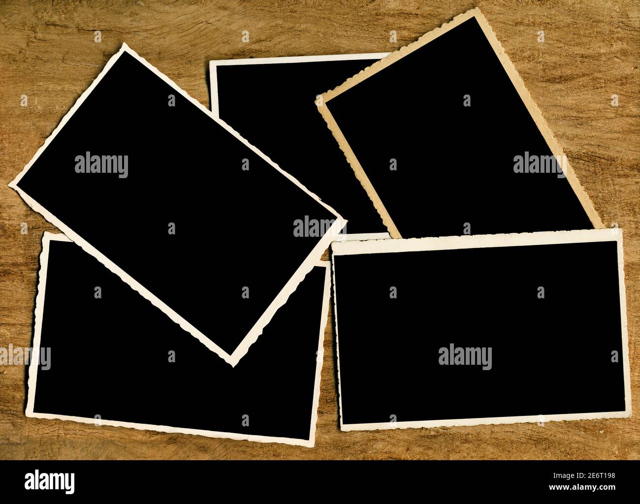 vintage blank photo prints or postcards, old empty picture frames with ...