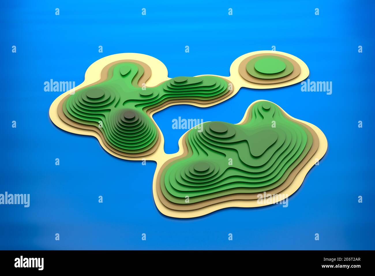 Layered paper cutout model mimicking a tropical island landscape with ...