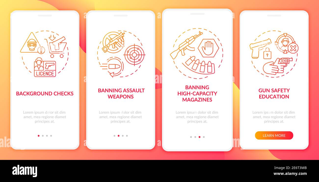 Gun safety guidelines red onboarding mobile app page screen with concepts Stock Vector Image ...