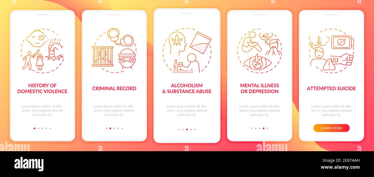 Personal history of violence red onboarding mobile app page screen with concepts Stock Vector ...