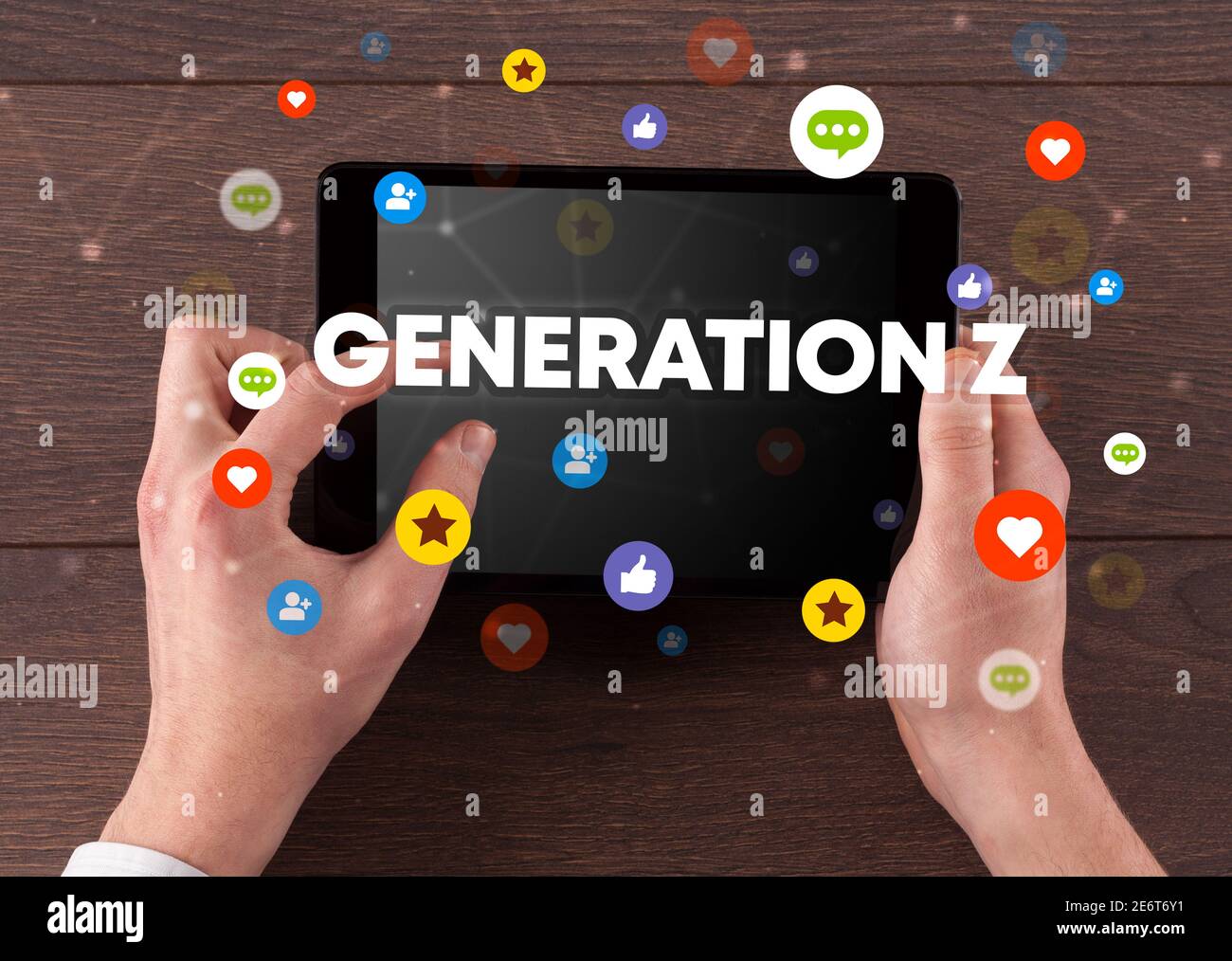 Close-up of a touchscreen with GENERATION Z inscription, social ...