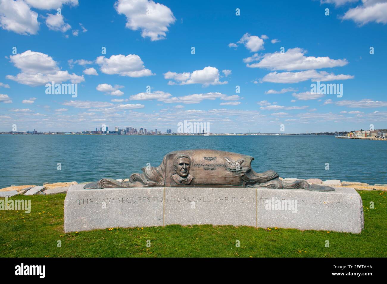 Judge A. David Mazzone memorial with Boston modern city skyline at the ...