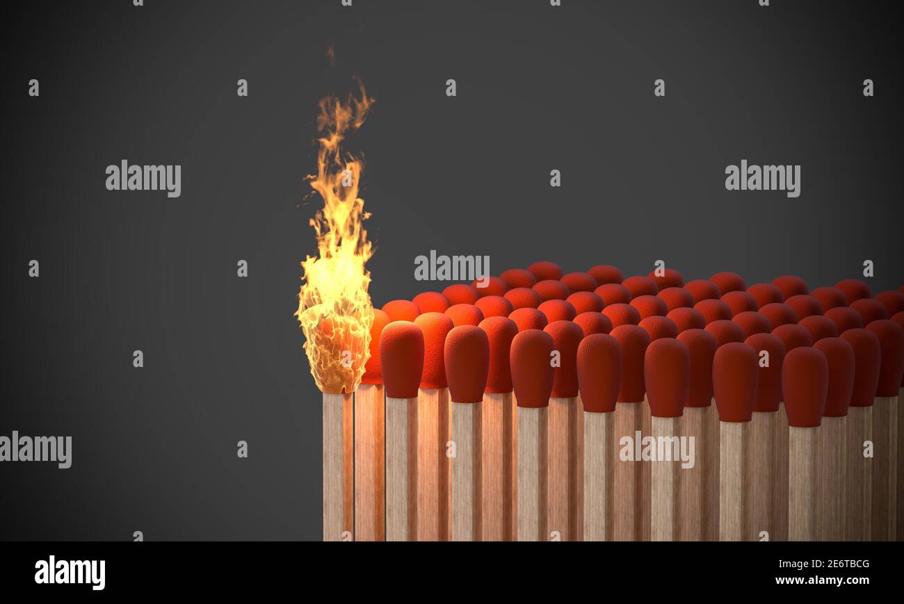 lit match in a group of matches. 3d render Stock Photo - Alamy