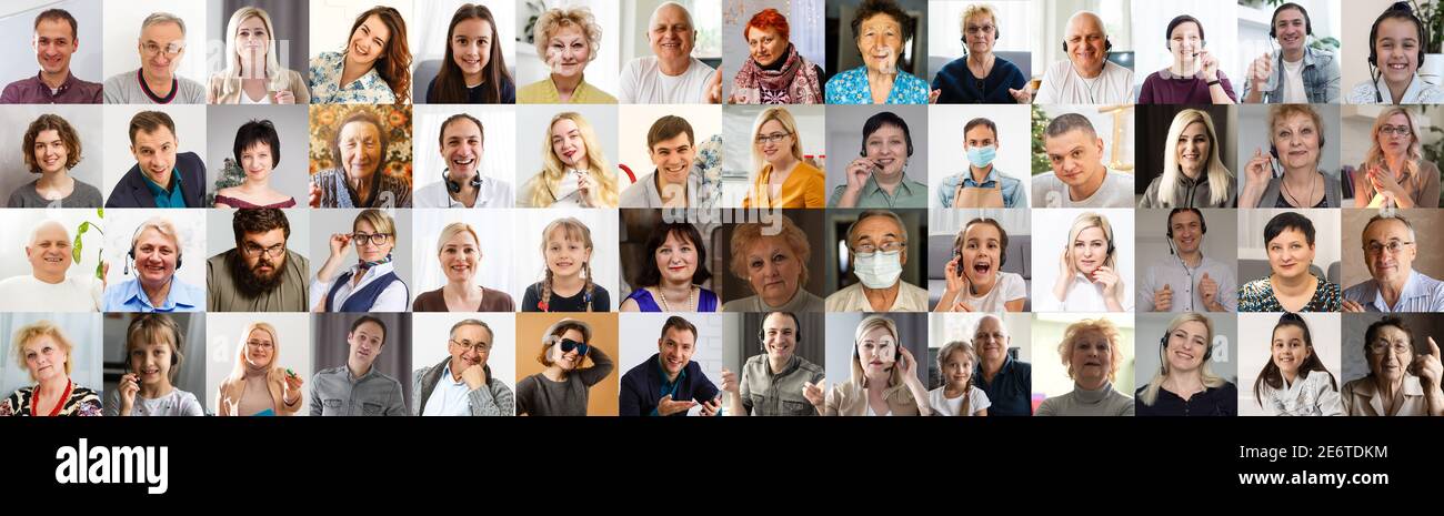 Multi ethnic people of different age looking at camera collage mosaic ...