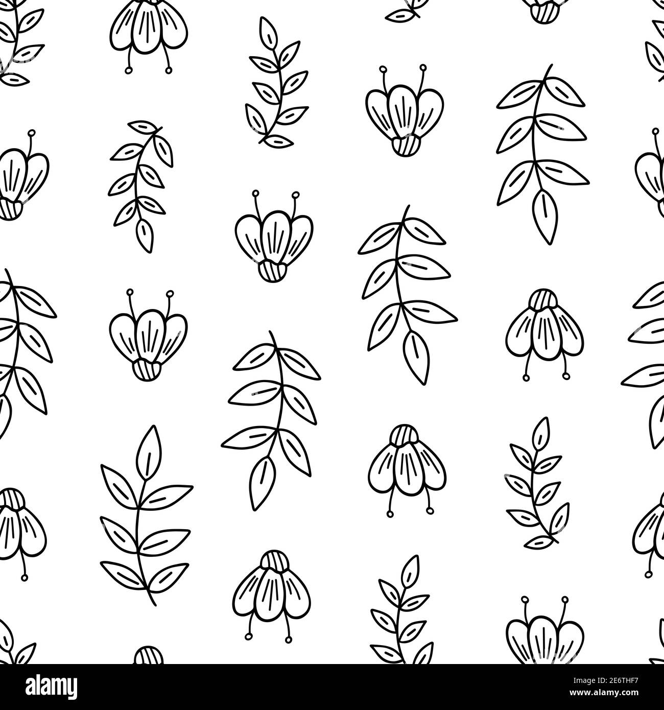 Fancy flowers, leaves seamless pattern simple vector minimalist concept ...