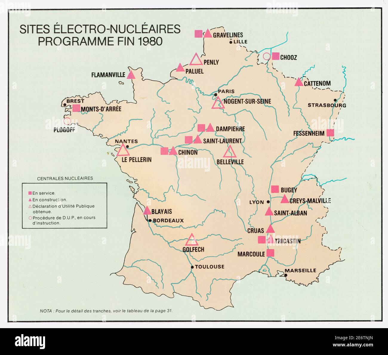 Map of the French nuclear plants setting program, 1980 Stock Photo - Alamy